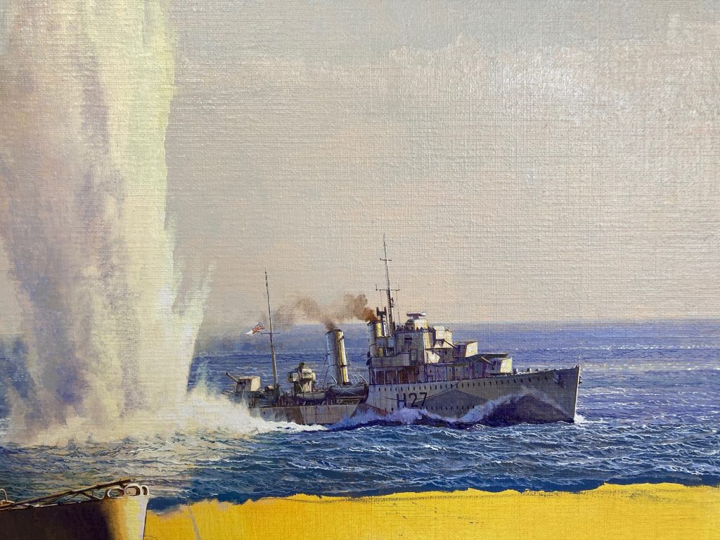 Schilderij Slag in de Javazee (1942) door Maarten Platje